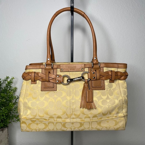 Coach | Bags | Coach Hampton Signature Carryall Satchel Purse With Braid M893f3068 Yellow | Poshmark